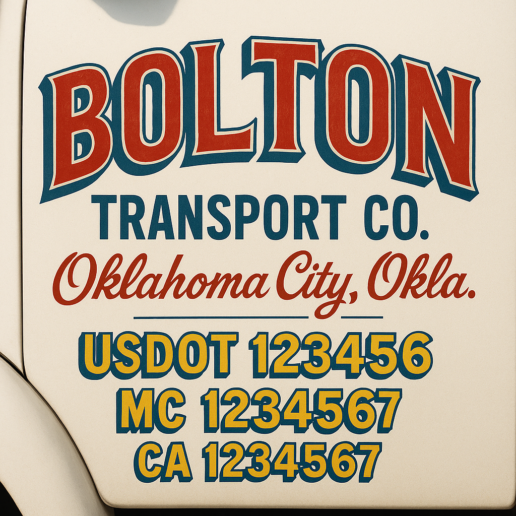 Truck Door Decal Sticker Lettering With USDOT, MC, CA, KYU, GVW & More ...