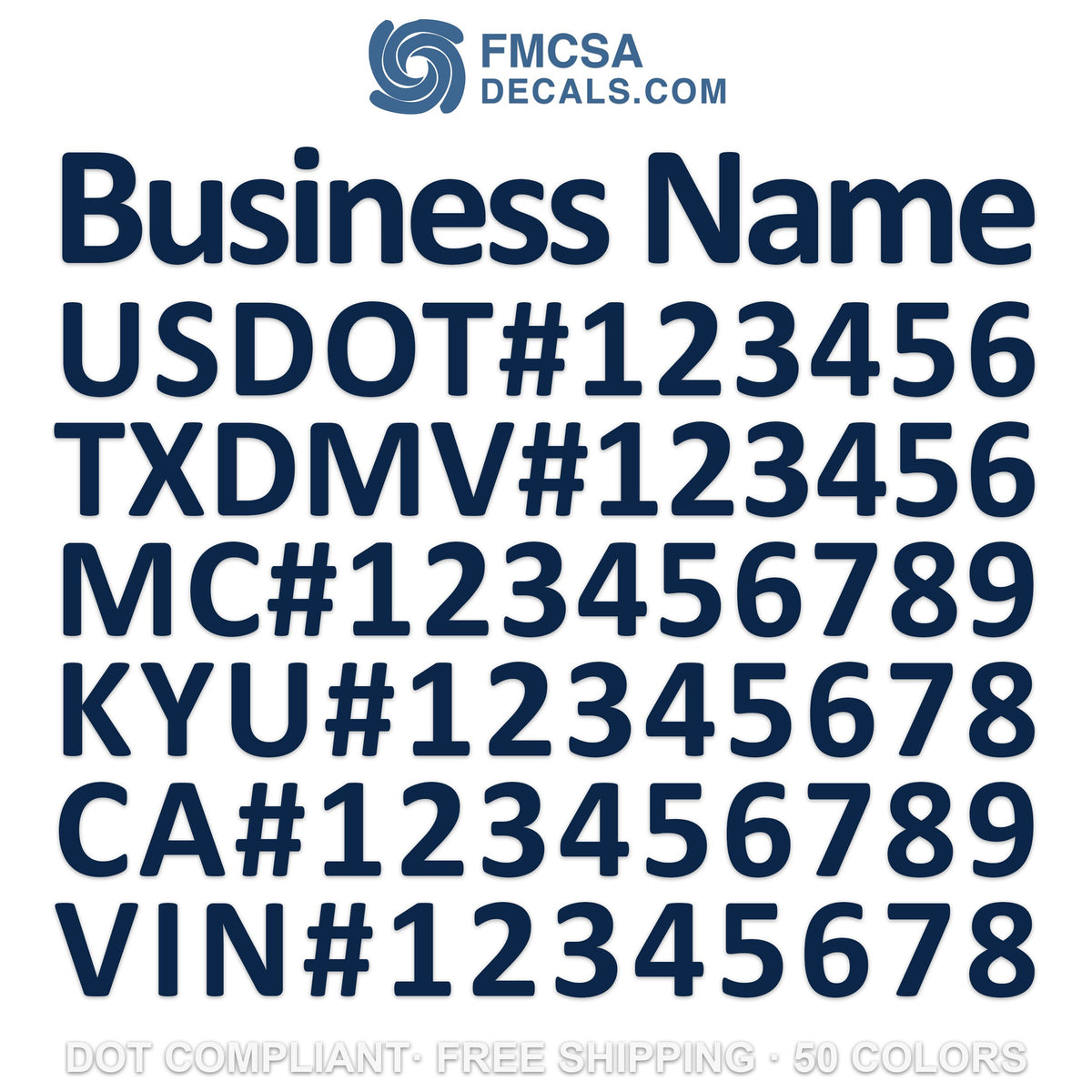 Business Name, USDOT, TXDMV, MC, KYU, CA & VIN Vinyl Lettering Sticker ...